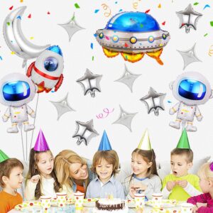 Siticoto Large Outer Space Balloon, 15 Pcs Astronaut Space Mylar Balloons Set Astronaut Spaceman Rocket Airship Moon Star UFO Helium Foil Balloons for Space Themed Party Supplies Birthday Decorations