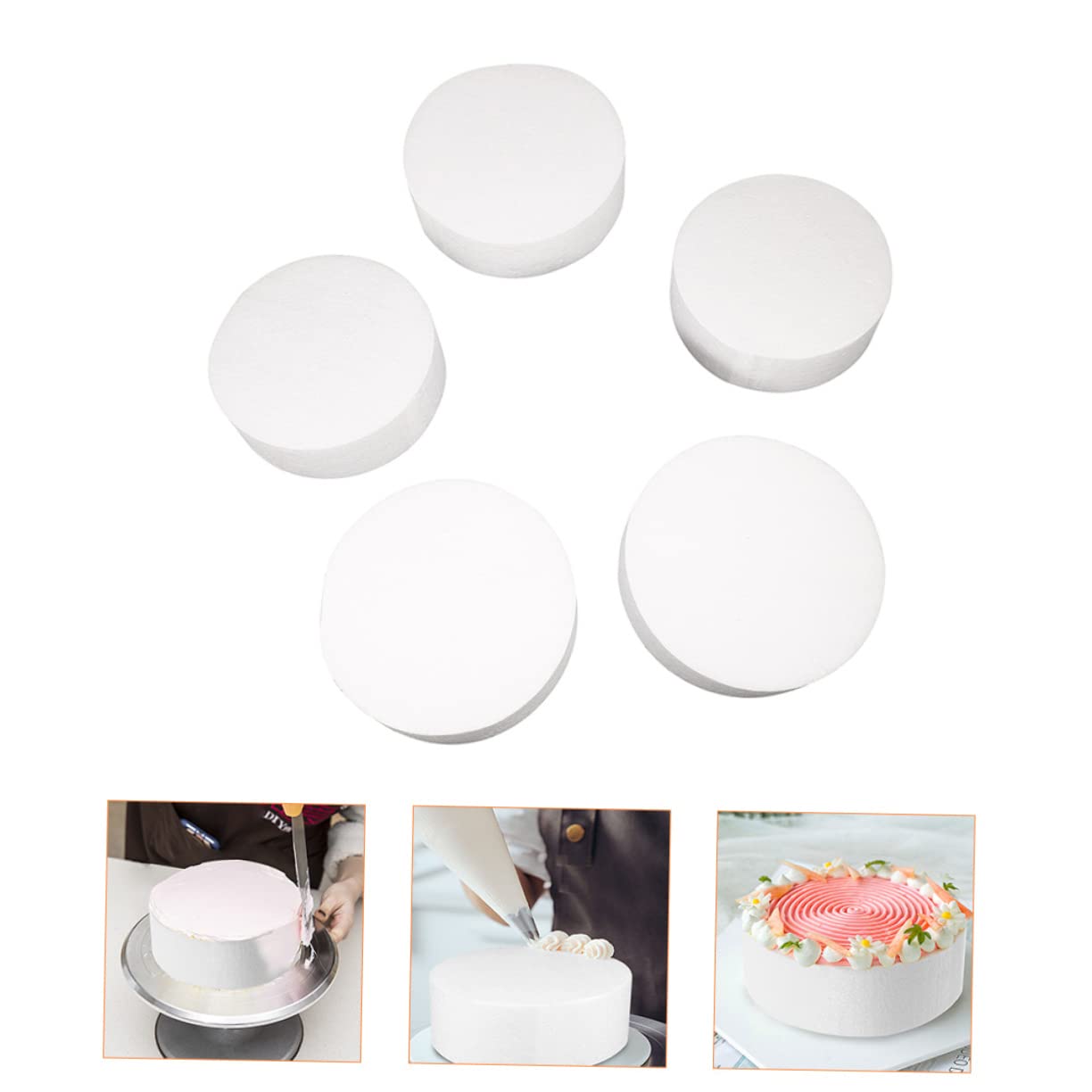 MAGICLULU 5pcs Foam Disc Party Cake Display Dummy Foam Cake Form Foams Cake Tray Foam Cake Model Cake Dummies Cake Rounds Round Foam for Crafts Manual Foam Circle White Child