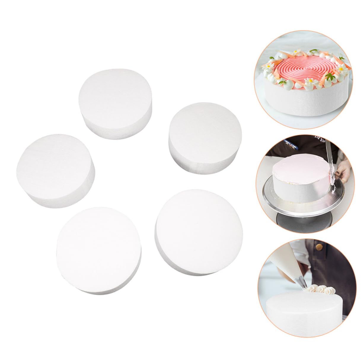 MAGICLULU 5pcs Foam Disc Party Cake Display Dummy Foam Cake Form Foams Cake Tray Foam Cake Model Cake Dummies Cake Rounds Round Foam for Crafts Manual Foam Circle White Child