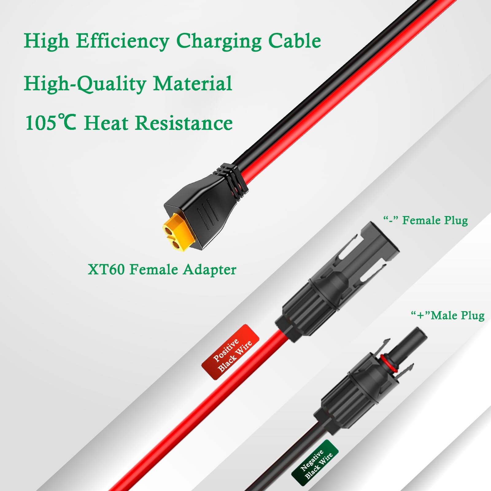 MaxEnergy Solar Panels to XT60 Connector Charge Extension Cable 10AWG Solar Connector to XT60 Adapter Cable for Solar Panel to Portable Power Station Solar Generator