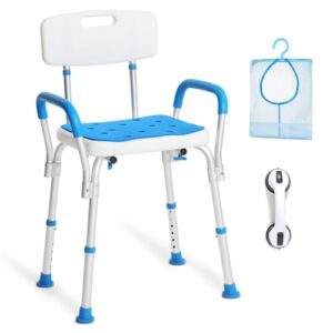 hsa/fsa eligible shower chair with arms and back, padded shower seat for inside shower with grab bar/toiletry bag, tool-free shower seat for bathtub, shower bath chair for elderly/disabled by souheilo