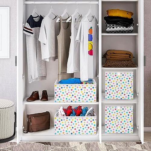 Emelivor Polka Dot Cube Storage Bin Fabric Storage Cubes Large Storage Baskets for Shelves Collapsible Cube Organizer Bins for Shelves Nursery Closer Bedroom Home,11 x 11inch