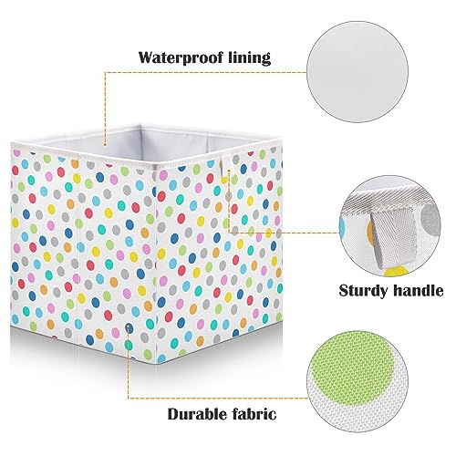 Emelivor Polka Dot Cube Storage Bin Fabric Storage Cubes Large Storage Baskets for Shelves Collapsible Cube Organizer Bins for Shelves Nursery Closer Bedroom Home,11 x 11inch