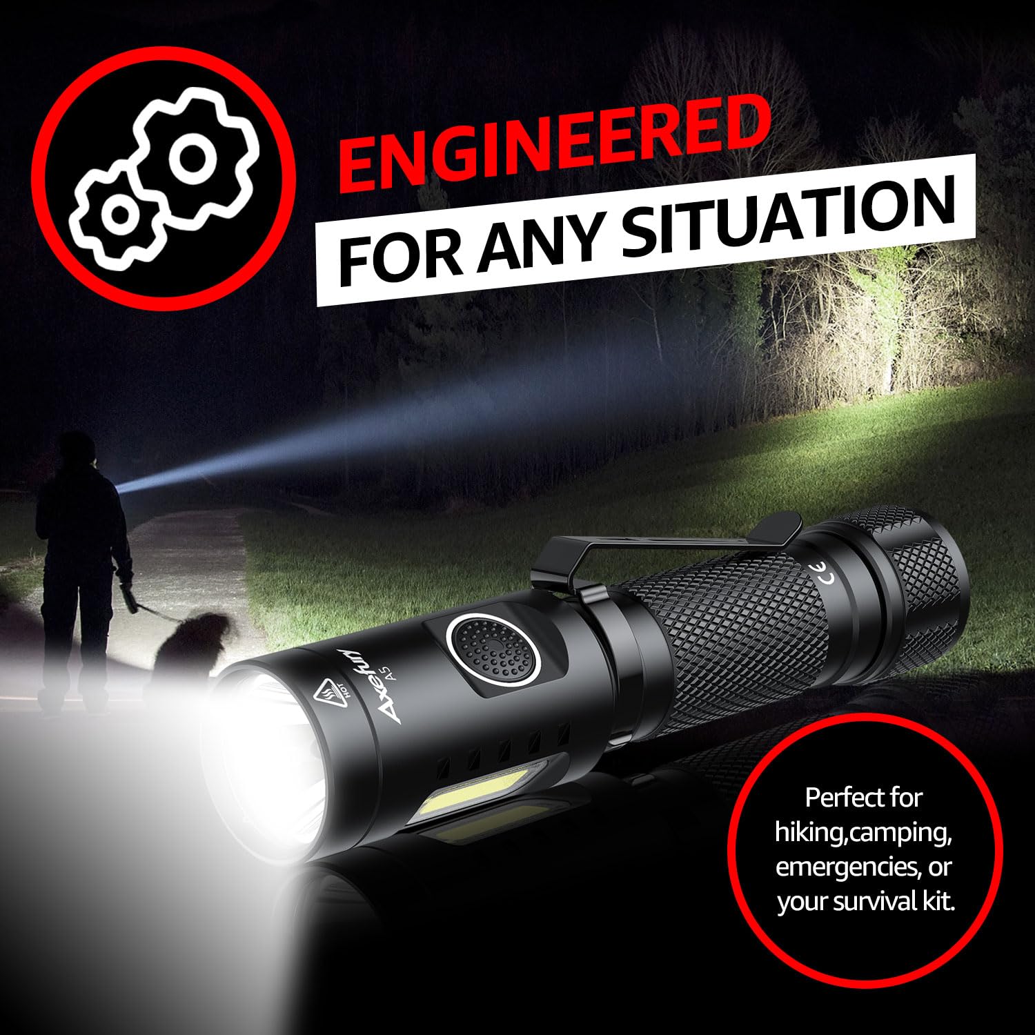 axefury Flashlight, Magnetic LED Flashlight,Small Powerful EDC Flashlight A5 with COB Side Light,700 lumens,6 Modes,2 Types Batteries,Waterproof for Camping, Emergency(Not Included Battery) Gift