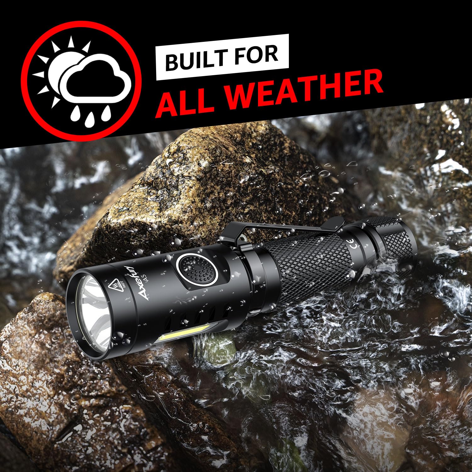 axefury Flashlight, Magnetic LED Flashlight,Small Powerful EDC Flashlight A5 with COB Side Light,700 lumens,6 Modes,2 Types Batteries,Waterproof for Camping, Emergency(Not Included Battery) Gift