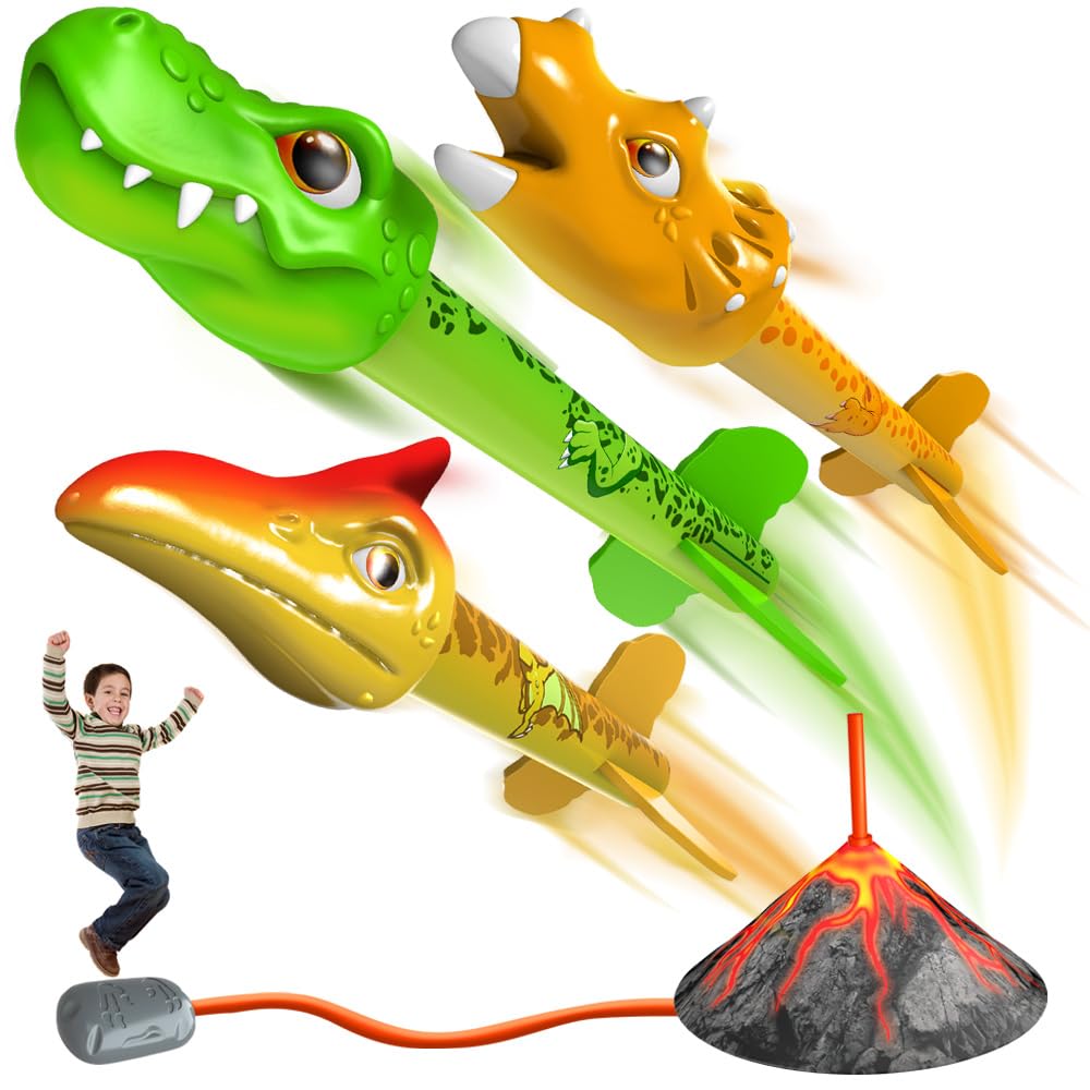 Enkerpro Dinosaur Rocket Launcher for Kids-Fun Outdoor Toys for Toddlers Ages 3 4 5 6 7 Year Old-Boys and Girls Perfect Christmas Birthday Family Party Gift-Dino Toys Stomp Rockets for Outside