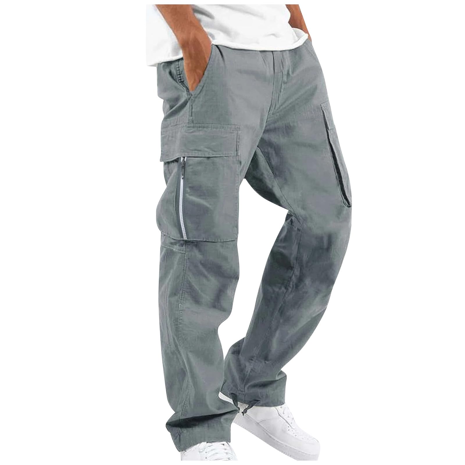 Men Cargo Pants Slim Fit Casual Military Army Outdoor Straight Leg Combat Hiking Joggers Multi Pockets Military Army Casual Combat Hiking Jogger Cargo Pants for Men Gray Large