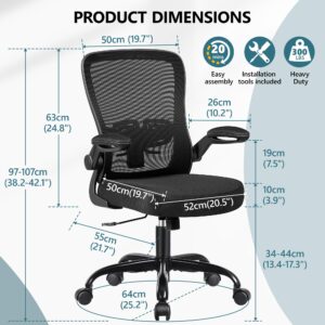 MINLOVE Office Chair Ergonomic Desk Chair with Adjustable Lumbar Support and Height, 90° Flip-up Armrests, Ergo Desk Chairs with Wheels, 360° Swivel Mesh Chair, Home Work Use (Black)