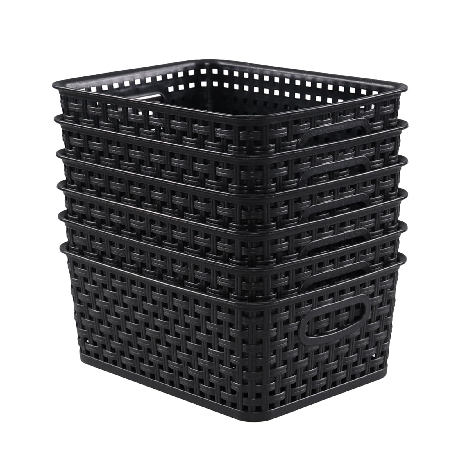 Tyminin Plastic Weave Storage Baskets, Storage Bins, 6 Packs, Black