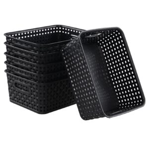 Tyminin Plastic Weave Storage Baskets, Storage Bins, 6 Packs, Black