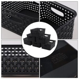 Tyminin Plastic Weave Storage Baskets, Storage Bins, 6 Packs, Black