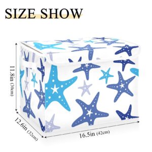 ALAZA Collapsible Large Storage Bin with Lid, Blue Starfish Foldable Storage Cube Box Organizer Basket with Handles, Clothes Blanket Box for Shelves, Closet, Nursery, Playroom