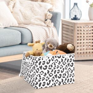 ALAZA Collapsible Large Storage Bin with Lid, Black White Leopard Foldable Storage Cube Box Organizer Basket with Handles, Clothes Blanket Box for Shelves, Closet, Nursery, Playroom