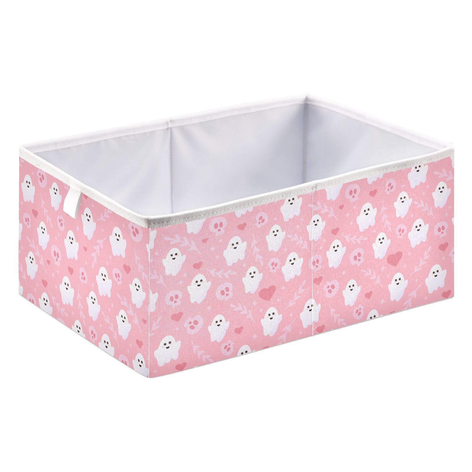 QUGRL Pink Ghost Halloween Storage Bins Organizer Cute Skulls Foldable Clothes Storage Basket Box for Shelves Closet Cabinet Office Dorm Bedroom 15.75 x 10.63 x 6.96 in