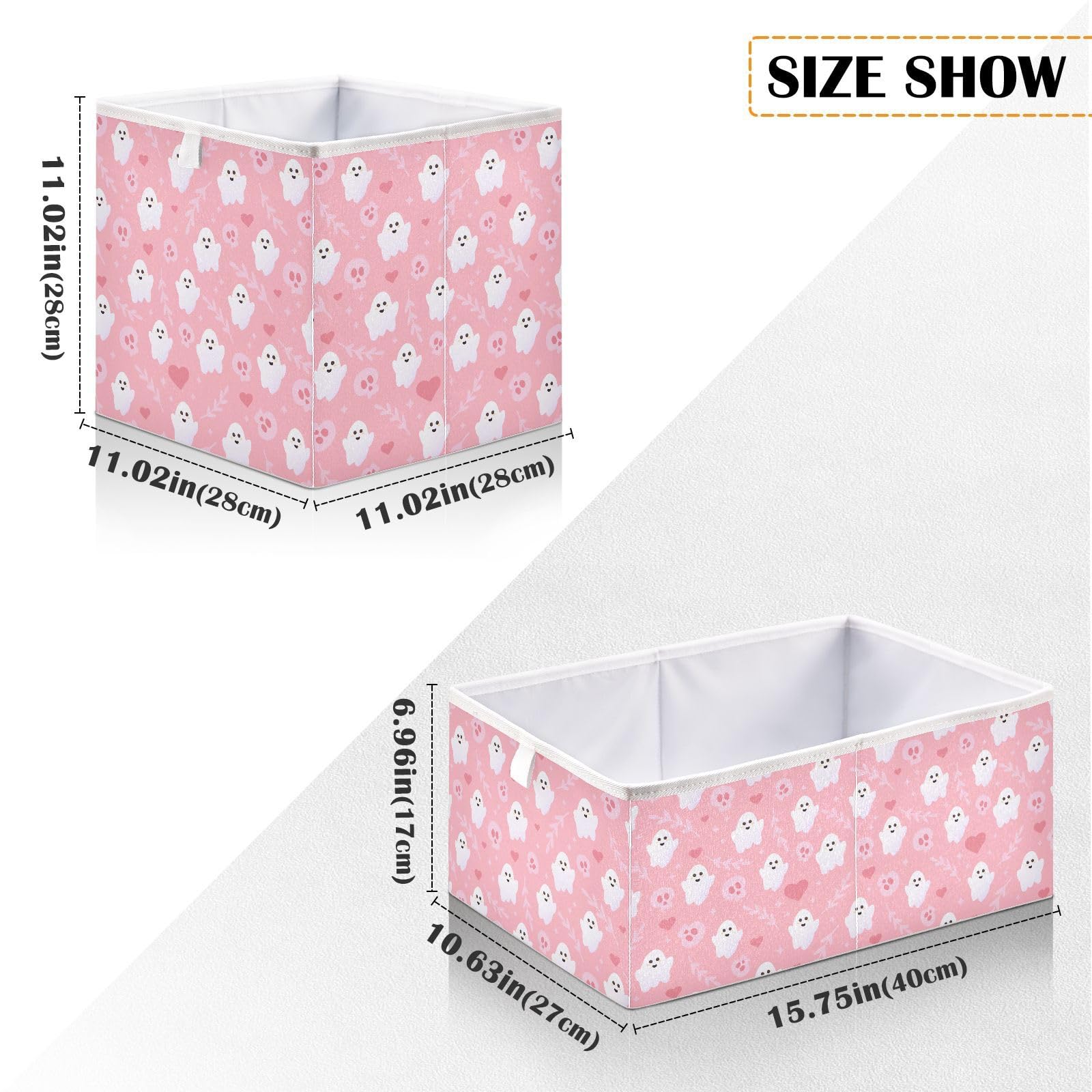 QUGRL Pink Ghost Halloween Storage Bins Organizer Cute Skulls Foldable Clothes Storage Basket Box for Shelves Closet Cabinet Office Dorm Bedroom 15.75 x 10.63 x 6.96 in