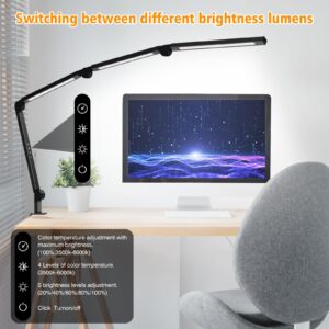 LED Desk Lamp with Clip,Flexible 4 Section 3 Light Source Office Desk Lamp,4 Color Temperatures and 5 Brightness Level Desk Light,Night Eye Protection Task Table Lamp for Home Office Studio Study Nail