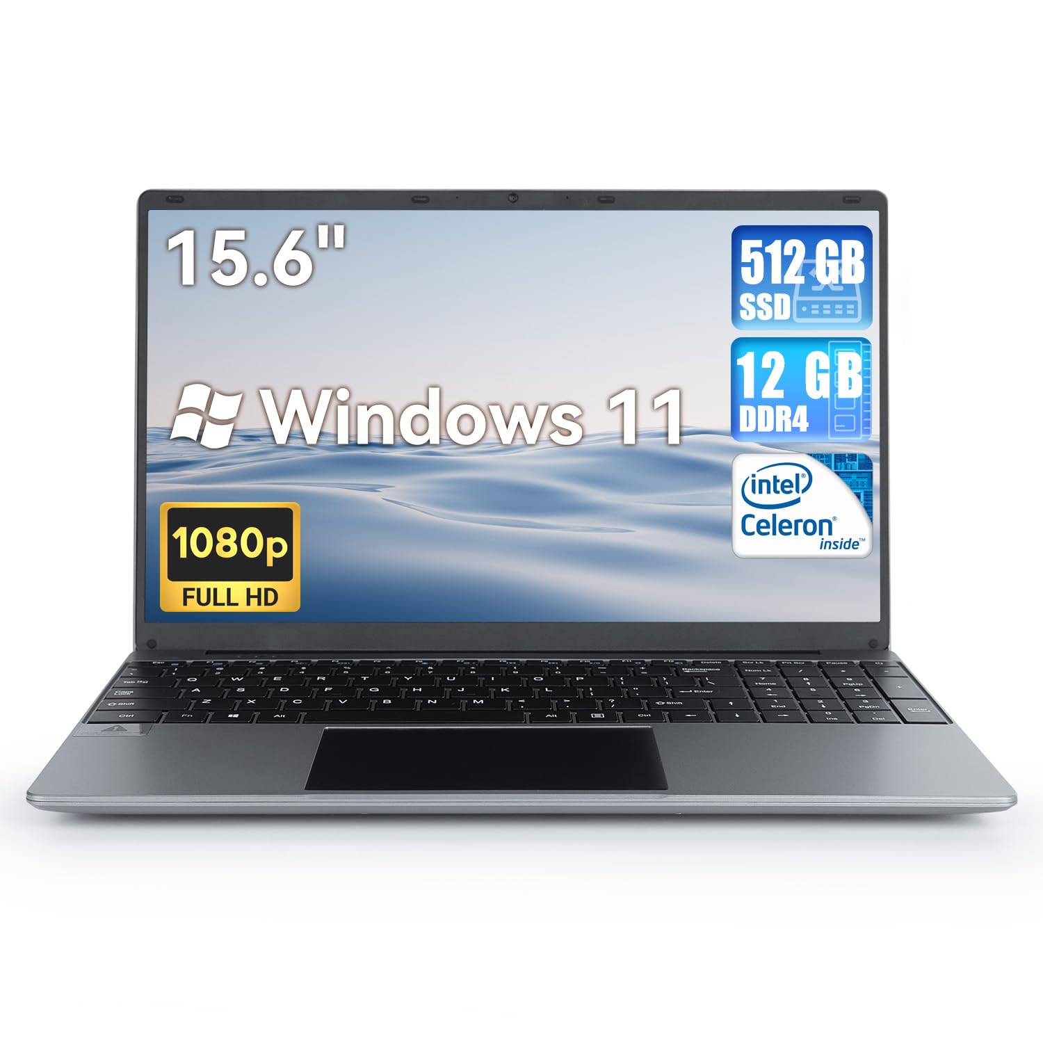 Chicbuy 15.6" Full HD 1080p IPS Laptop Computer, Intel Celeron N5095 Quad-Core Processors,12GB RAM, 512GB ROM, USB 3.0, Bluetooth 4.2,Pre-Install Windows 11,Mini HDMI, 2.4/5G WiFi, USB-A&C