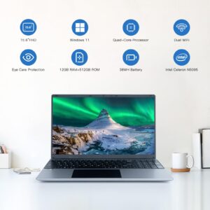 Chicbuy 15.6" Full HD 1080p IPS Laptop Computer, Intel Celeron N5095 Quad-Core Processors,12GB RAM, 512GB ROM, USB 3.0, Bluetooth 4.2,Pre-Install Windows 11,Mini HDMI, 2.4/5G WiFi, USB-A&C