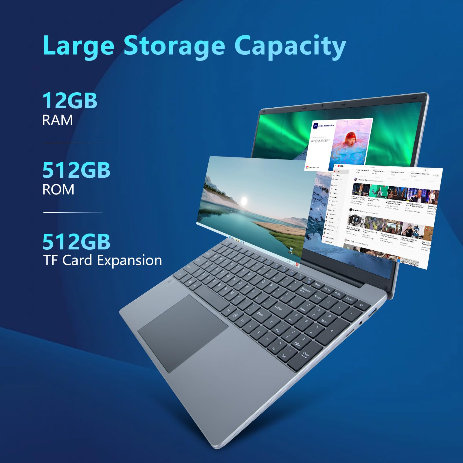 UGRIHACH 15.6" Laptop Computer, Intel Celeron N5095 Processors,12GB RAM, 512GB SSD, Full HD 1080P Display, USB 3.0, Bluetooth 4.2, Type-C, HDMI, 38000mWh Battery, Pre-Install Windows 11.