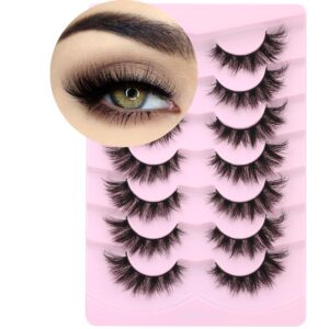 mink lashes fluffy false eyelashes wispy 3d volume cat eye faux mink eyelashes natural look 18mm strip eyelashes pack 7 pairs by kiromiro