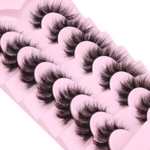 Mink Lashes Fluffy False Eyelashes Wispy 3D Volume Cat Eye Faux Mink Eyelashes Natural Look 18mm Strip Eyelashes Pack 7 Pairs by Kiromiro