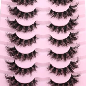 Mink Lashes Fluffy False Eyelashes Wispy 3D Volume Cat Eye Faux Mink Eyelashes Natural Look 18mm Strip Eyelashes Pack 7 Pairs by Kiromiro