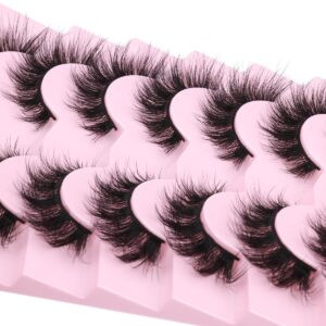 Mink Lashes Fluffy False Eyelashes Wispy 3D Volume Cat Eye Faux Mink Eyelashes Natural Look 18mm Strip Eyelashes Pack 7 Pairs by Kiromiro