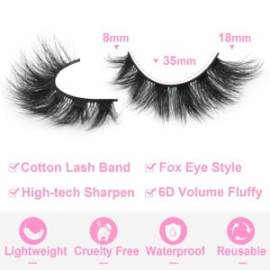 Mink Lashes Fluffy False Eyelashes Wispy 3D Volume Cat Eye Faux Mink Eyelashes Natural Look 18mm Strip Eyelashes Pack 7 Pairs by Kiromiro