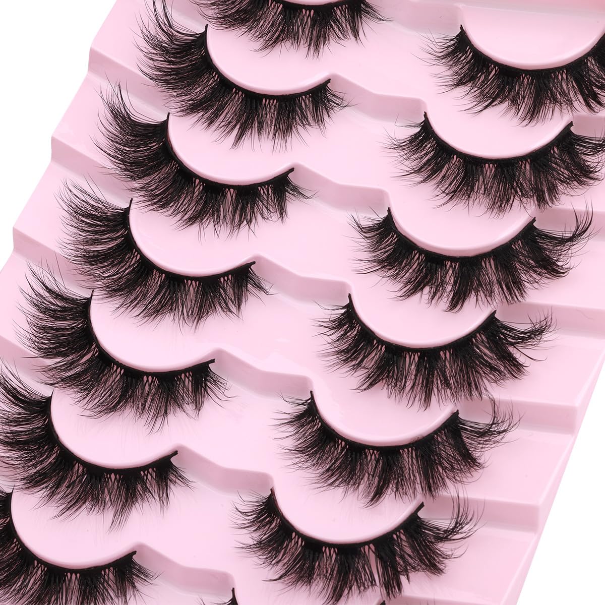 Mink Lashes Fluffy False Eyelashes Wispy 3D Volume Cat Eye Faux Mink Eyelashes Natural Look 18mm Strip Eyelashes Pack 7 Pairs by Kiromiro