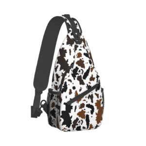 Ujalxwe Cow Print Sling Bag,Crossbody Sling Backpack,Travel Hiking Chest Bag,Daypack For Purses Shoulder Bag Women Men'S