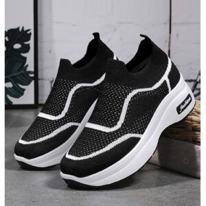 Women's Orthopedic Slip-On Stretch Thick Sole Sneakers with Arch Support,Breathable Comfortable Lightweight Soft Fashion Mesh Sneakers,Outdoor Casual Walking Running Tennis Shoes (Black,8)