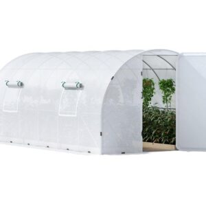 Papababe 20x10x7.5 FT Extra high Large Walk-in Greenhouse for Outdoors, Upgraded Swing Door, Heavy Duty Galvanized Steel Frame Tunnel Greenhouse kit, Reinforced PE Cover & Film Clips, White