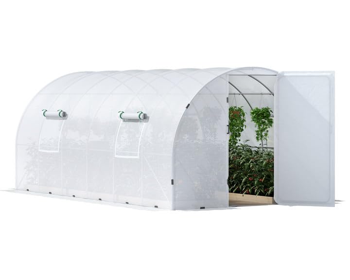 Papababe 20x10x7.5 FT Extra high Large Walk-in Greenhouse for Outdoors, Upgraded Swing Door, Heavy Duty Galvanized Steel Frame Tunnel Greenhouse kit, Reinforced PE Cover & Film Clips, White