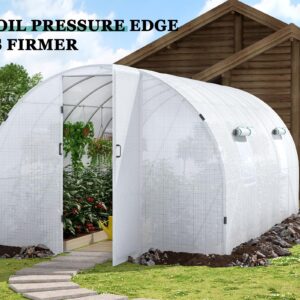 Papababe 20x10x7.5 FT Extra high Large Walk-in Greenhouse for Outdoors, Upgraded Swing Door, Heavy Duty Galvanized Steel Frame Tunnel Greenhouse kit, Reinforced PE Cover & Film Clips, White