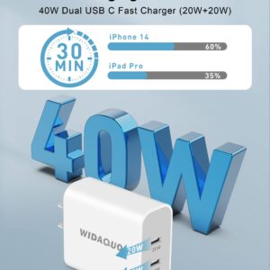 USB C Wall Charger 40W, 3Pack Dual Port USB-C Charger Block PD Power Adapter Type C Fast Charging Plug Cube Box for iPhone 14/13/12/11/Pro Max/X, Apple Watch, iPad, AirPods, Galaxy, Google Pixel 7/6