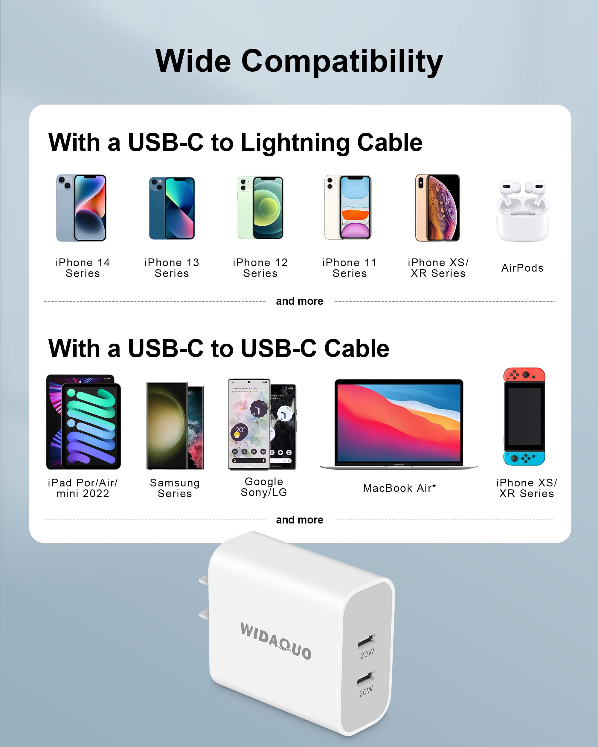 USB C Wall Charger 40W, 3Pack Dual Port USB-C Charger Block PD Power Adapter Type C Fast Charging Plug Cube Box for iPhone 14/13/12/11/Pro Max/X, Apple Watch, iPad, AirPods, Galaxy, Google Pixel 7/6