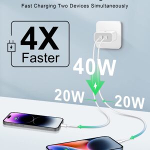 USB C Wall Charger 40W, 3Pack Dual Port USB-C Charger Block PD Power Adapter Type C Fast Charging Plug Cube Box for iPhone 14/13/12/11/Pro Max/X, Apple Watch, iPad, AirPods, Galaxy, Google Pixel 7/6