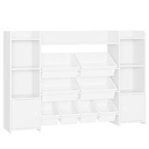 FOTOSOK 55''Large Toy Storage Organizer with 8 Toy Bins, Toy Organizers and Storage with Shelf and 6 Storage Cubbies, Bookshelf for Kids, Playroom Organization and Storage Bins, White