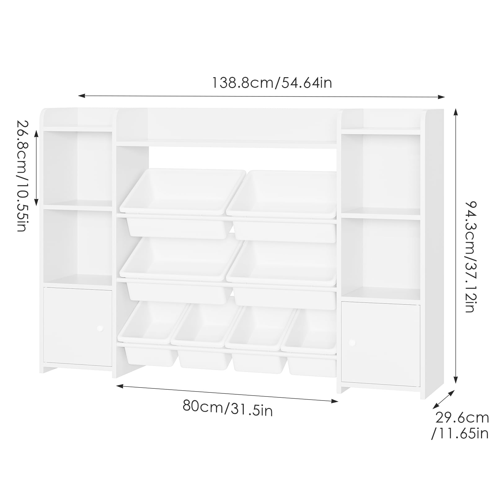 FOTOSOK 55''Large Toy Storage Organizer with 8 Toy Bins, Toy Organizers and Storage with Shelf and 6 Storage Cubbies, Bookshelf for Kids, Playroom Organization and Storage Bins, White