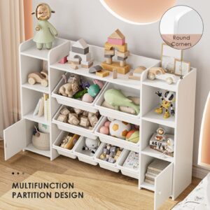 FOTOSOK 55''Large Toy Storage Organizer with 8 Toy Bins, Toy Organizers and Storage with Shelf and 6 Storage Cubbies, Bookshelf for Kids, Playroom Organization and Storage Bins, White