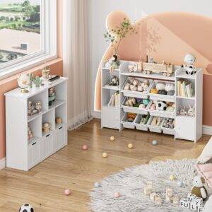 FOTOSOK 55''Large Toy Storage Organizer with 8 Toy Bins, Toy Organizers and Storage with Shelf and 6 Storage Cubbies, Bookshelf for Kids, Playroom Organization and Storage Bins, White