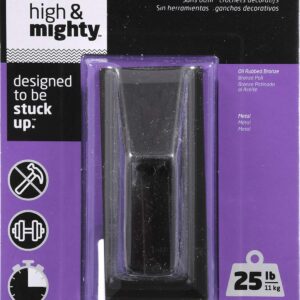 HIGH & MIGHTY 515807 Decorative Metal Hook, Easy Tool-Free Dry Wall Installation, Rectangle, Holds up to 25lb, Bronze (Pack of 2)