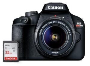 canon eos rebel t100 dslr camera with ef-s 18-55mm f/3.5-5.6 iii lens, 18mp aps-c cmos sensor, built-in wi-fi, optical viewfinder, impressive images & full hd videos, includes 32gb sd card