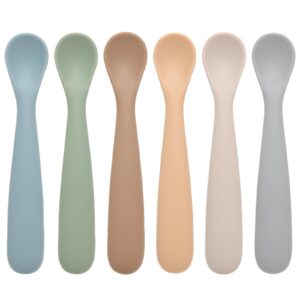 eascrozn baby spoons, 6 pack first stage silicone baby feeding spoons, soft tip feeding baby utensils, baby led weaning supplies training spoons, dishwasher and boil safe