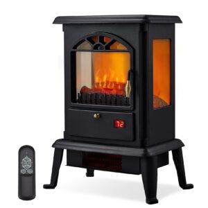 buymoth electric fireplace stove 23" freestanding infrared electric fireplace heater 1000w/1500w w/3d flame firewood effect, remote control, timer, adjustable brightness & temperature, black