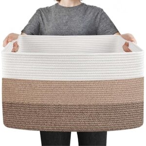 megasket extra large blanket storage basket, 23.6" x 15.7" x 14.1" rectangle woven cotton rope basket, blanket basket holder for living room, wicker storage basket for pillows, blankets organizer bins