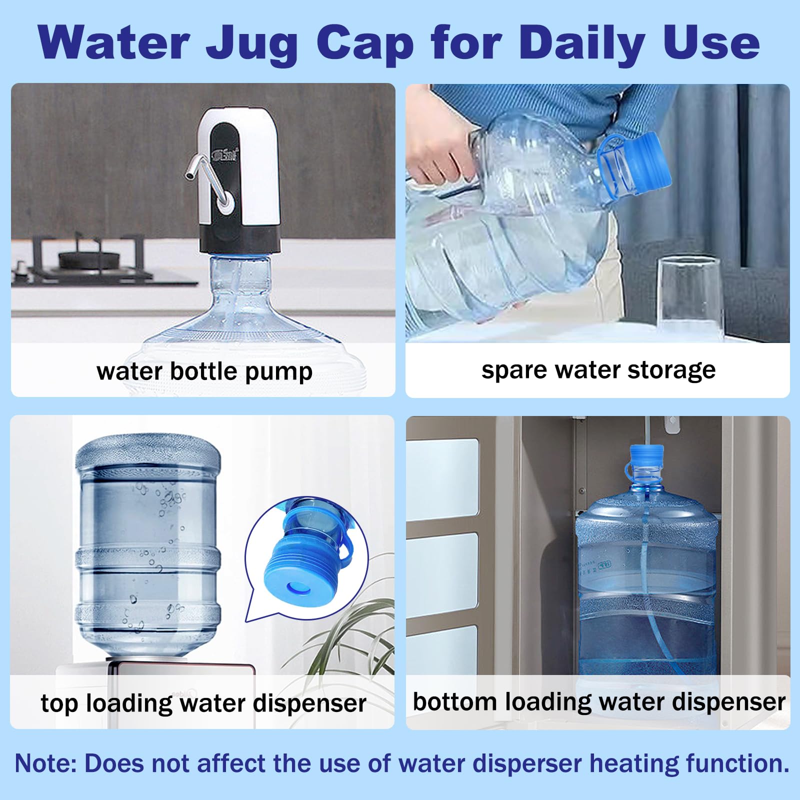 DysanVica 【4 PCS】 3 & 5 Gallon Water Jug Cap - 55mm Reusable Food Grade Silicone Water Bottle Cap for Standard/Screw/Crown Tops, Water Dispenser Replacement Lids, Non-Spill & Leak Free - 4 Pack