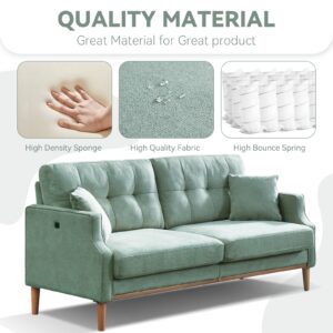 Plococo Mid-Century Modern 3 Seat Sofa Couch, The Ultimate Comfort Experience Loveseat with Thick Cushions,Waterproof Fabric,and USB Port, Aqua