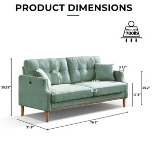 Plococo Mid-Century Modern 3 Seat Sofa Couch, The Ultimate Comfort Experience Loveseat with Thick Cushions,Waterproof Fabric,and USB Port, Aqua