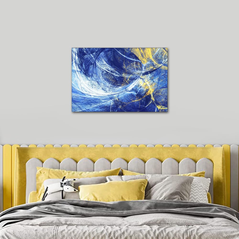 Black Art Wall Decor Blue and Yellow Paintings Canvas Wall Art Abstract Art Bathroom Decor Artwork for Wall Posters and Prints Wood Framed Wall Art Contemporary Home Decor Ready to Hang(24" Wx16 H)